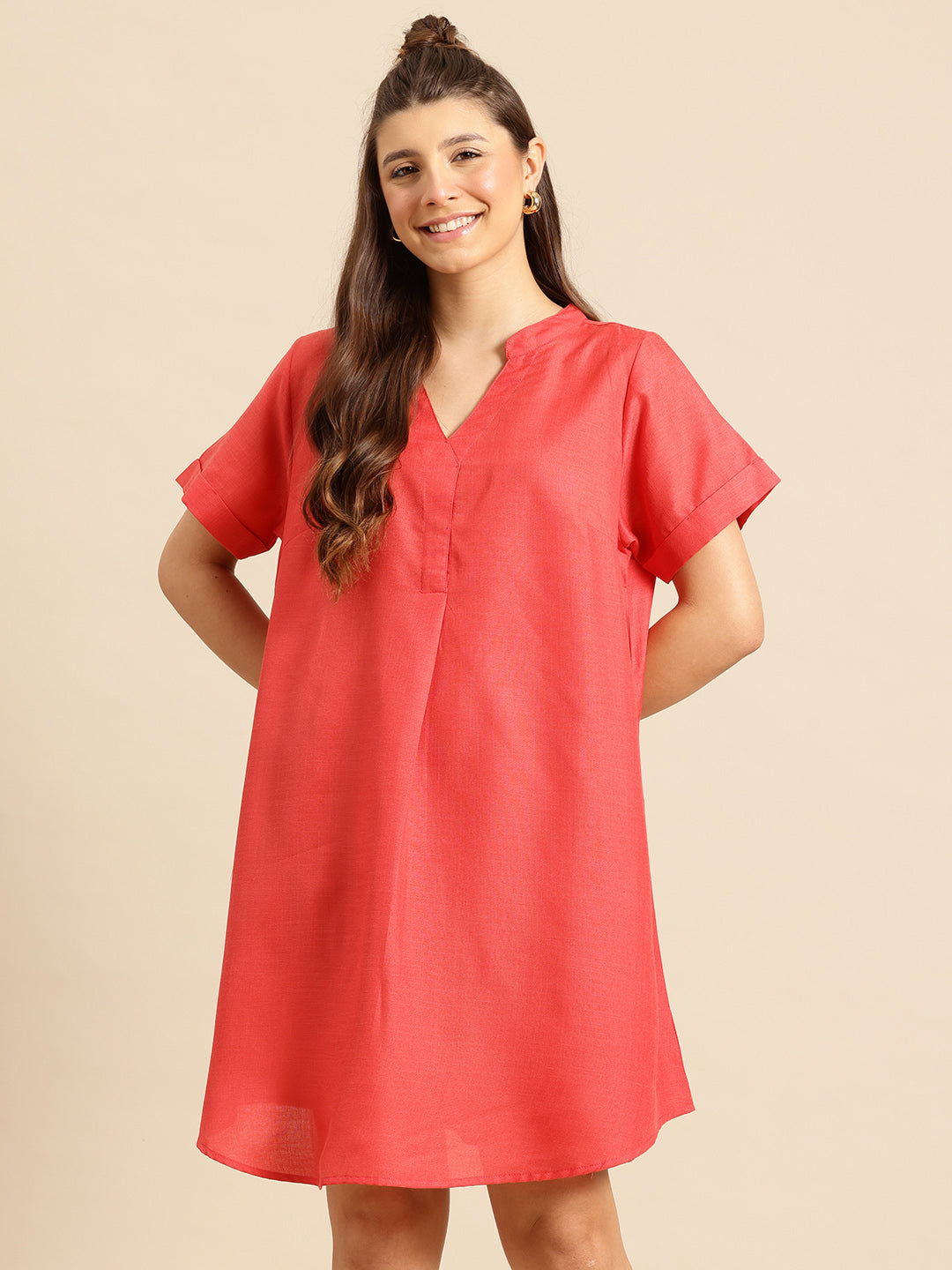 Fusia Pink A-Line Cotton Dress